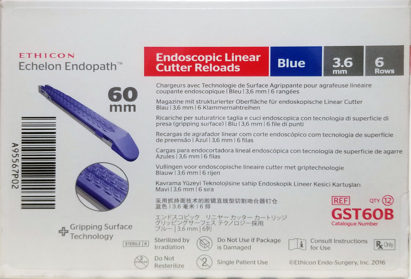 Ethicon Echelon Flex GST60B System 60 mm Reload, Blue, 60mm x 3.6mm, 6 ...
